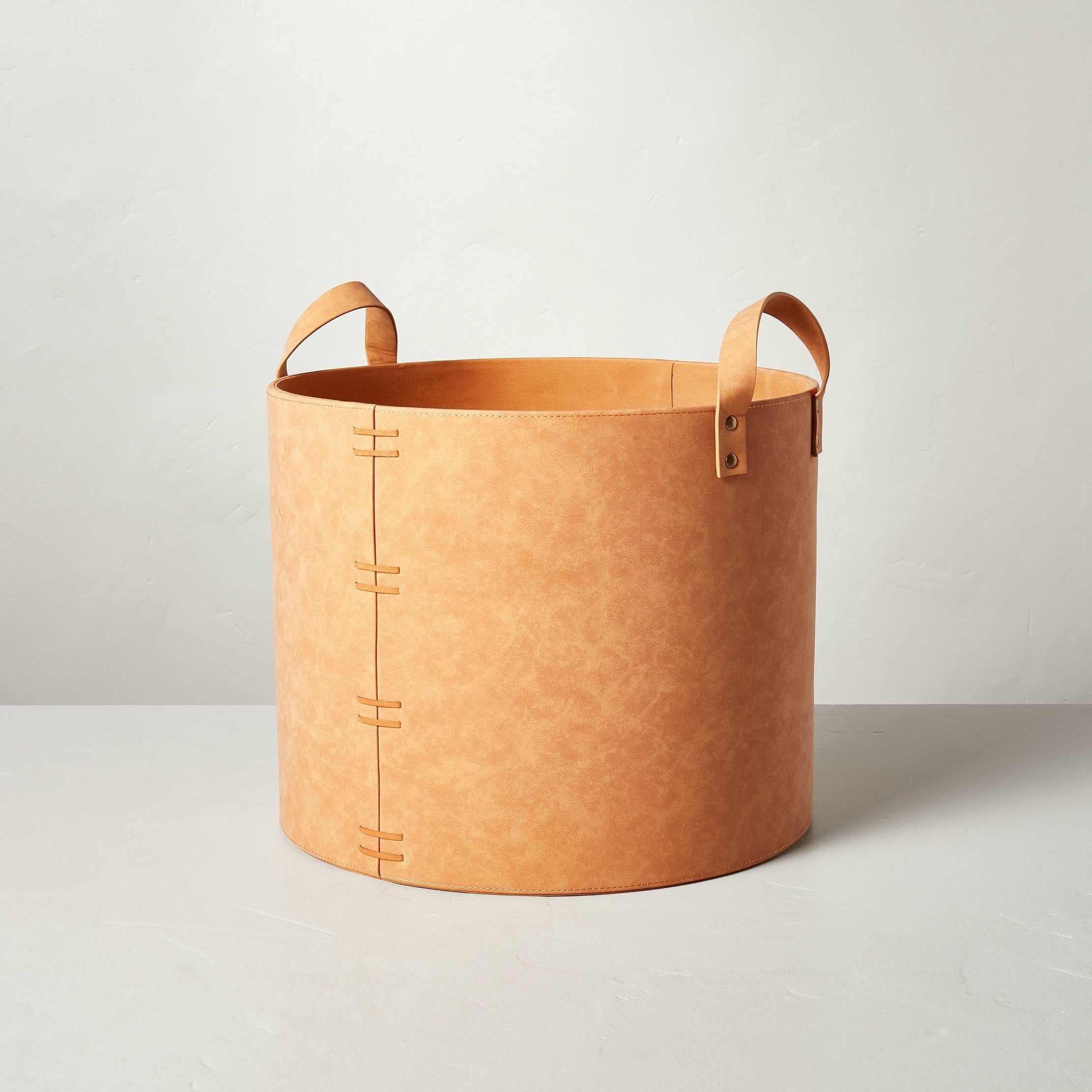 & Hand with Magnolia Large Faux Leather Storage Bin, Camel Brown ...