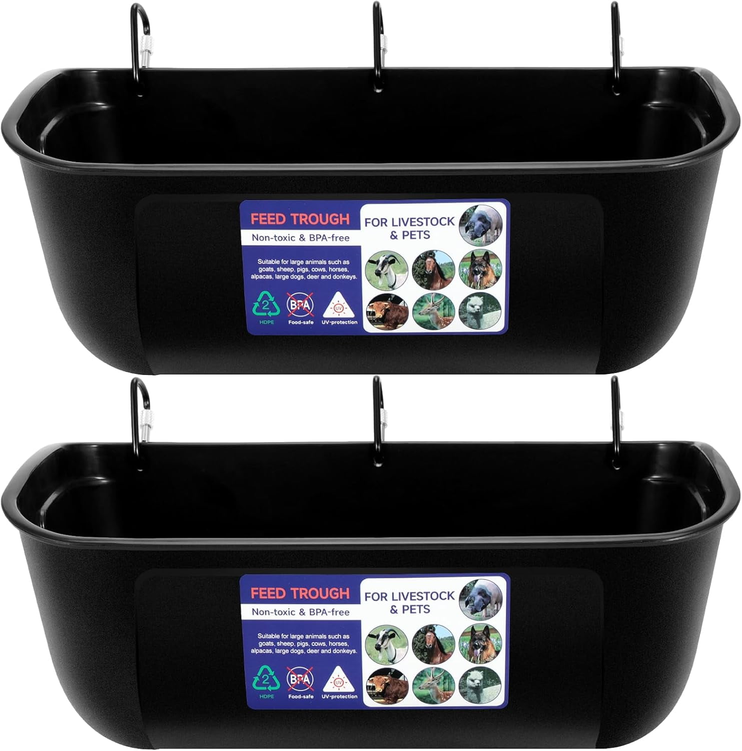Large Feed Trough, Hanging or Screw-in Fence Feeder with Clips, 2 Pack ...