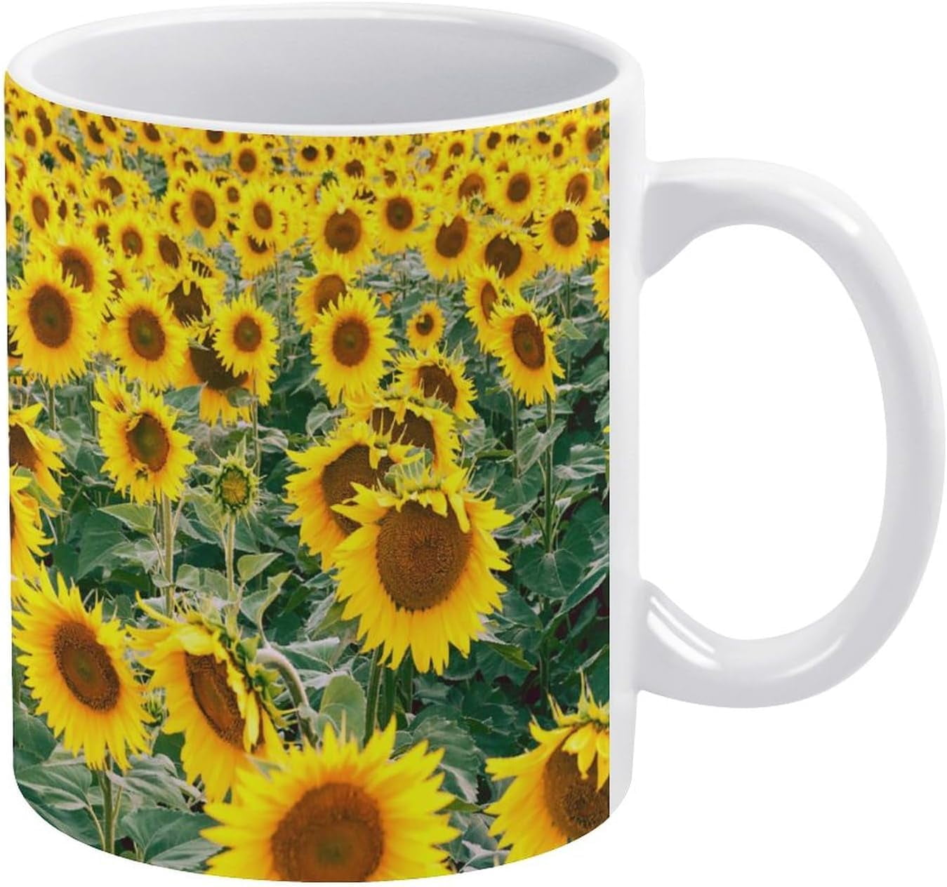 Large Field of Seamless Yellow Sunflowers Texture White Ceramic Cup, 11 ...