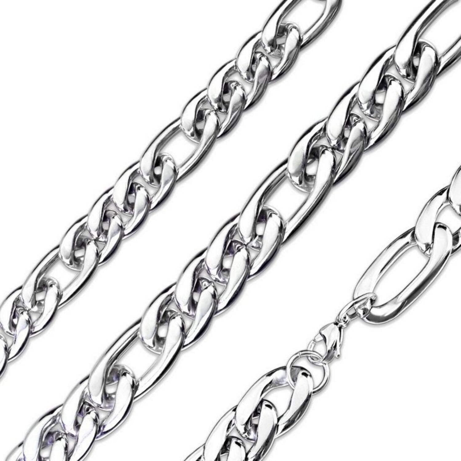 Large Figaro Chain Necklace Mens Silver Stainless Steel 11mm wide ...
