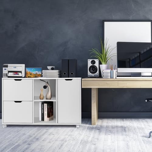 Large File Cabinet, Mobile Lateral Filing Cabinet with Charging Station ...