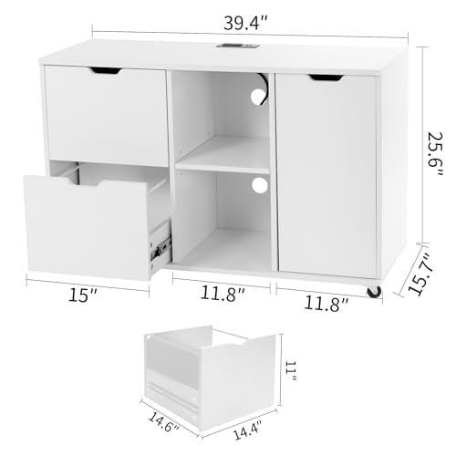 Large File Cabinet, Mobile Lateral Filing Cabinet with Charging Station ...