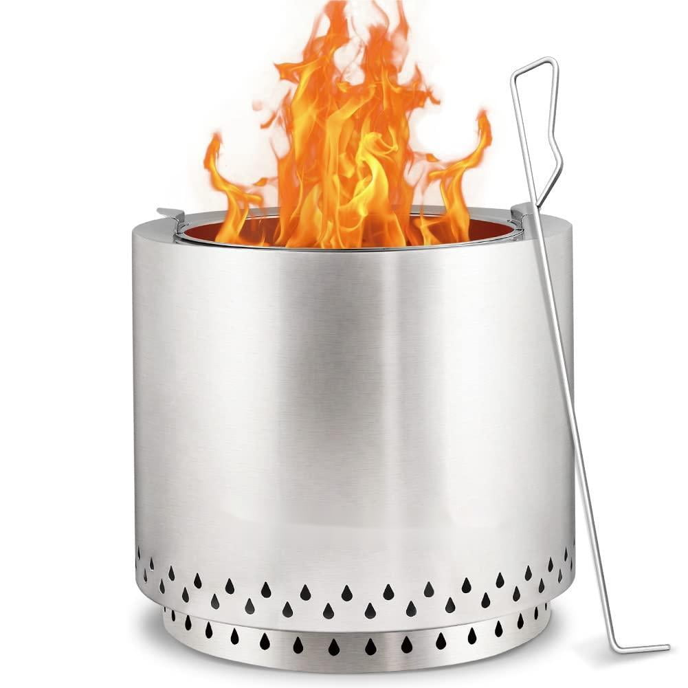 Large Fire Pit, 18.5 Inch Smokeless Stainless Steel Fire Pit, Portable ...