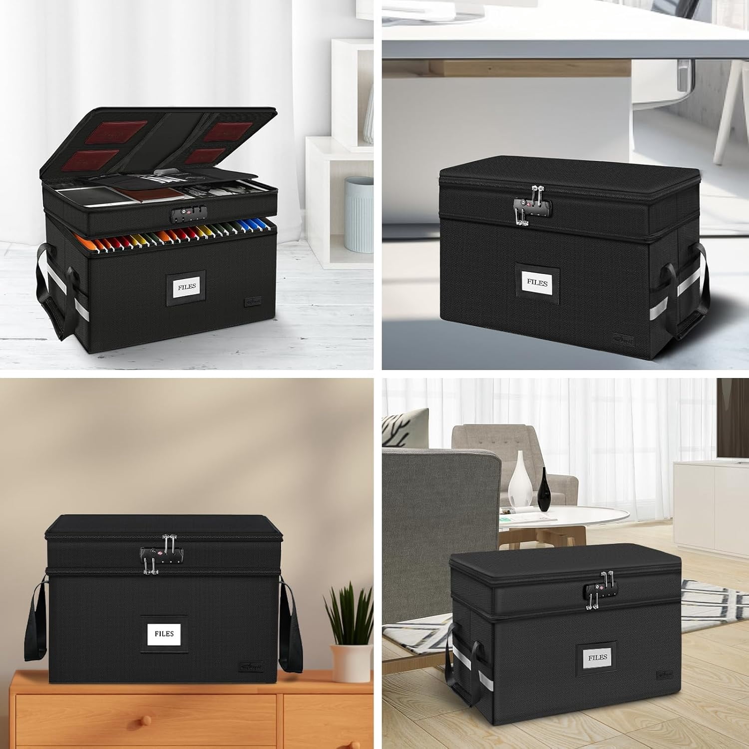 Large Fireproof Document Box with Lock, 2 Layer File Organizer ...