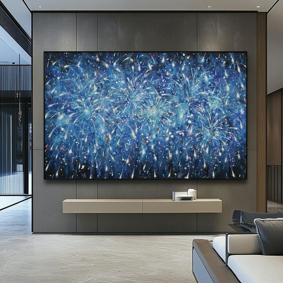Large Fireworks Wall Art, Oversized Fireworks Acrylic Art, Blue ...