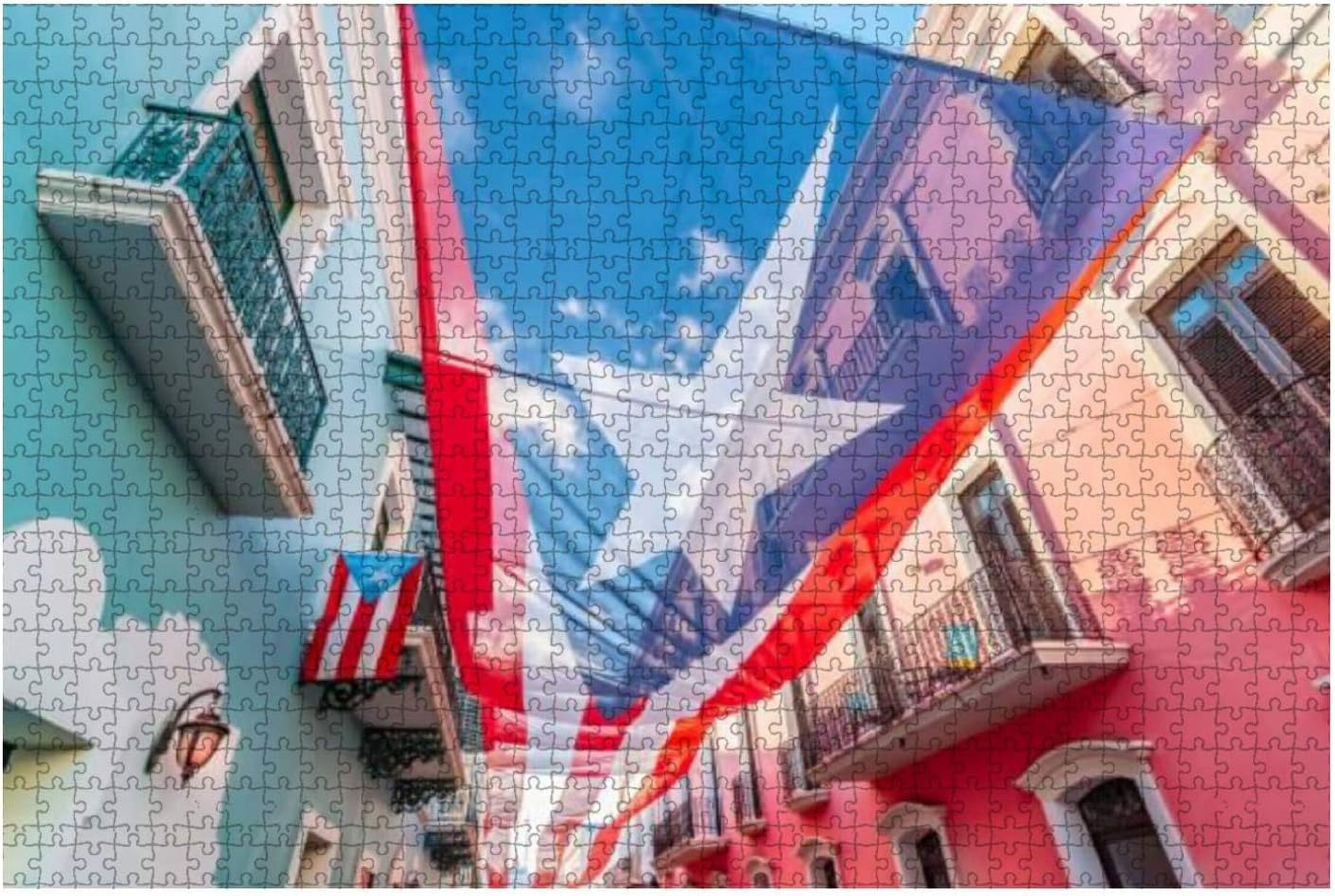 Large Flag of Puerto rico Above The Street in The City Center of san ...