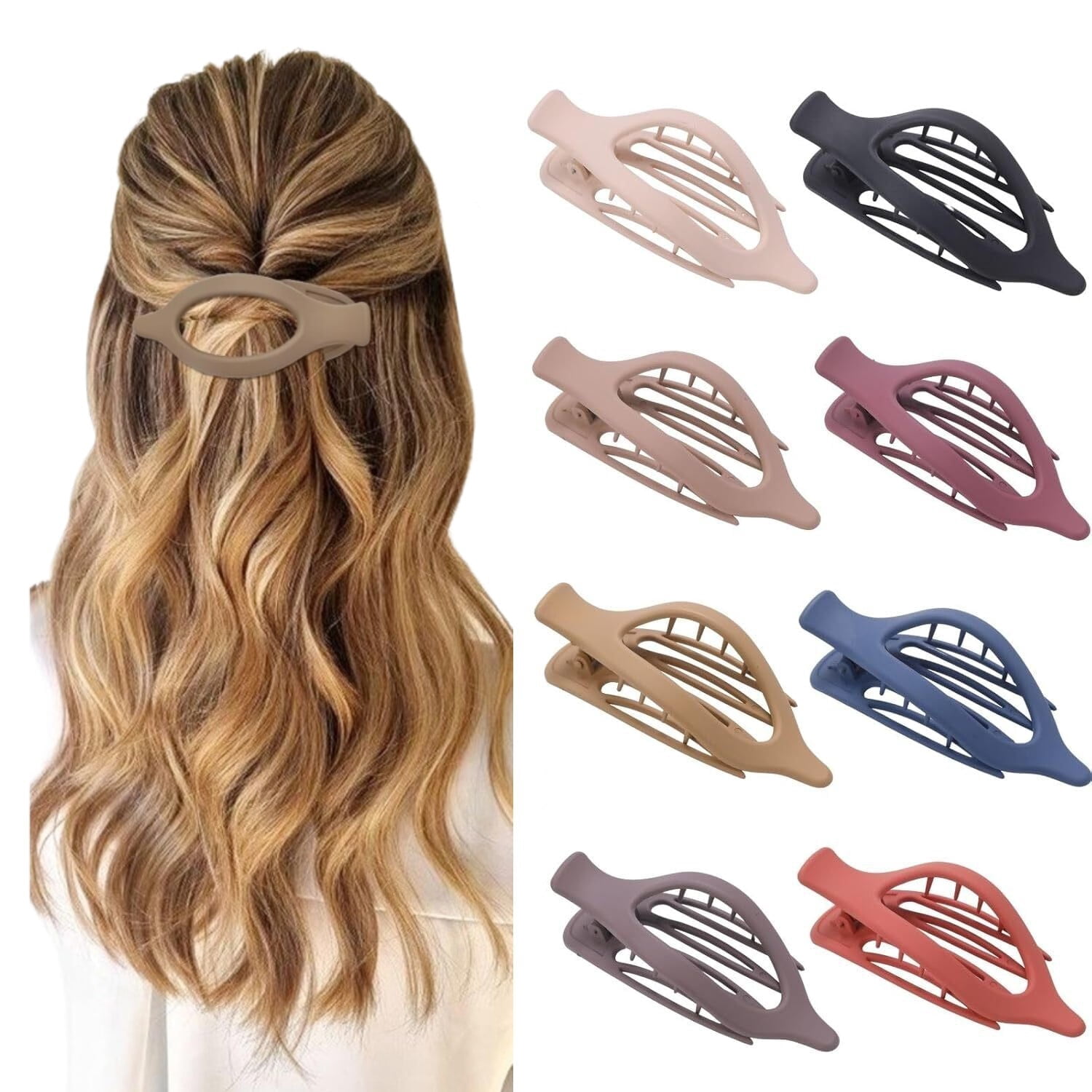 Large Flat Hair Clips for Women Girls, French Concord Lay Down Claw ...