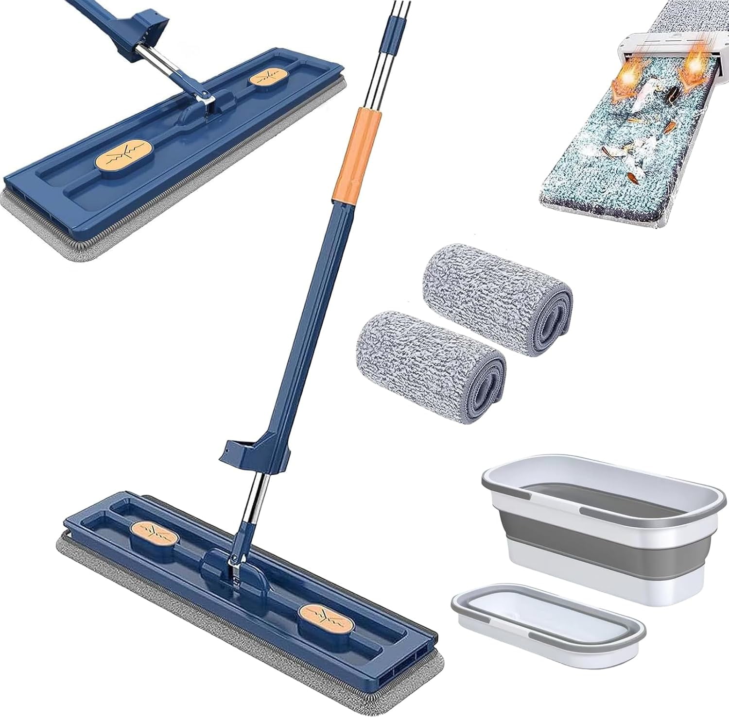 Large Flat Mop, Self-Contained Dewatering Scraper Mop, 360° Rotating ...