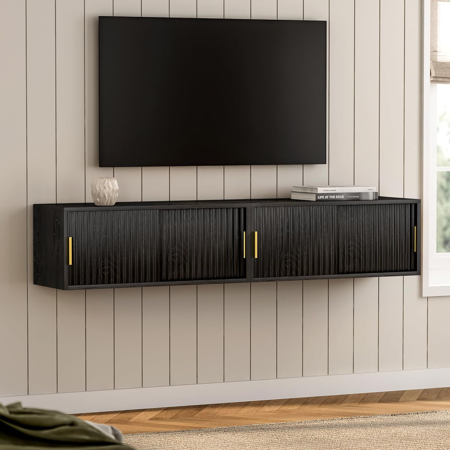 Large Floating TV Stands Set of 2, Modern Fluted Nightstands Wall ...