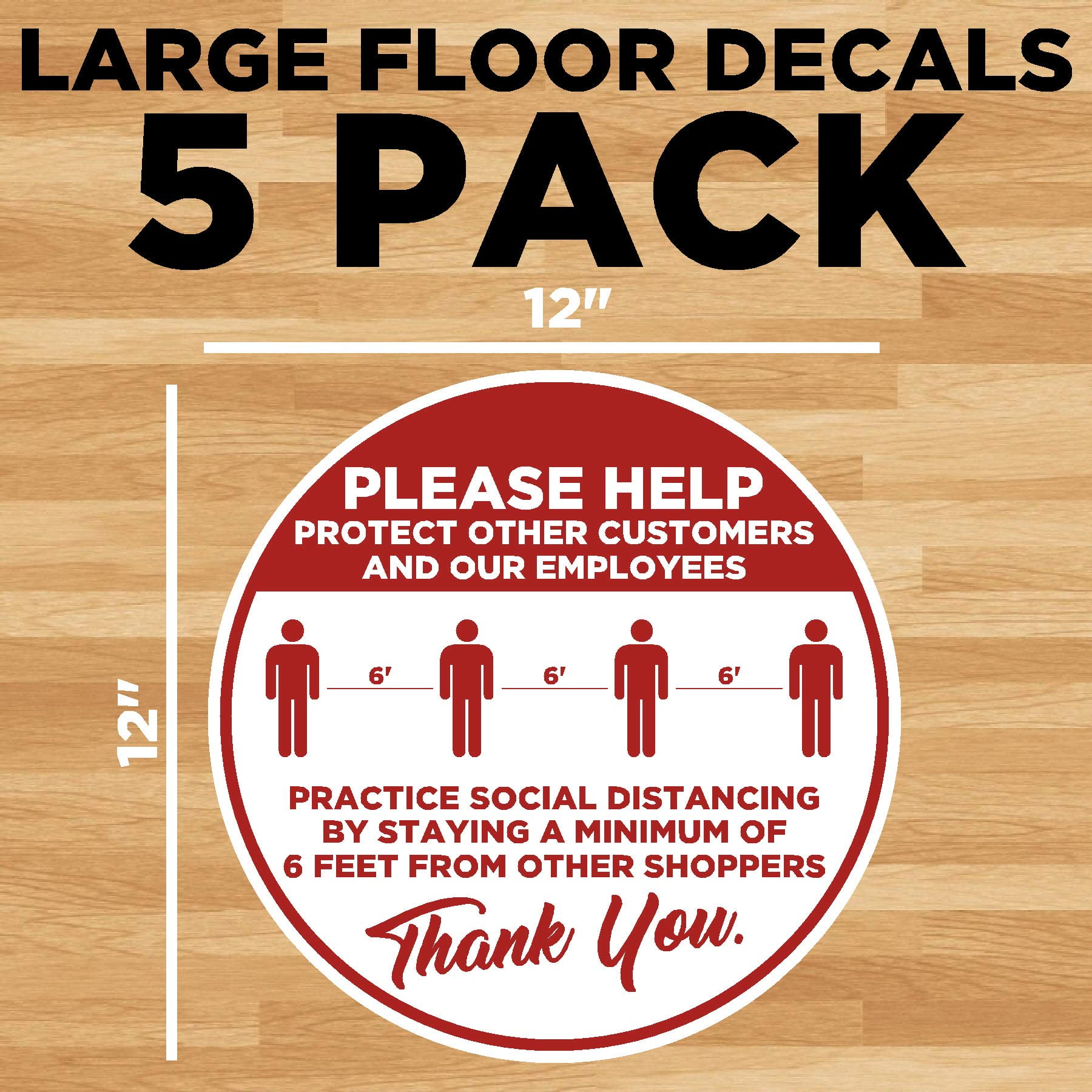 Large Floor Decals for Social Distancing (Decals are 12") (Pack of 5 ...