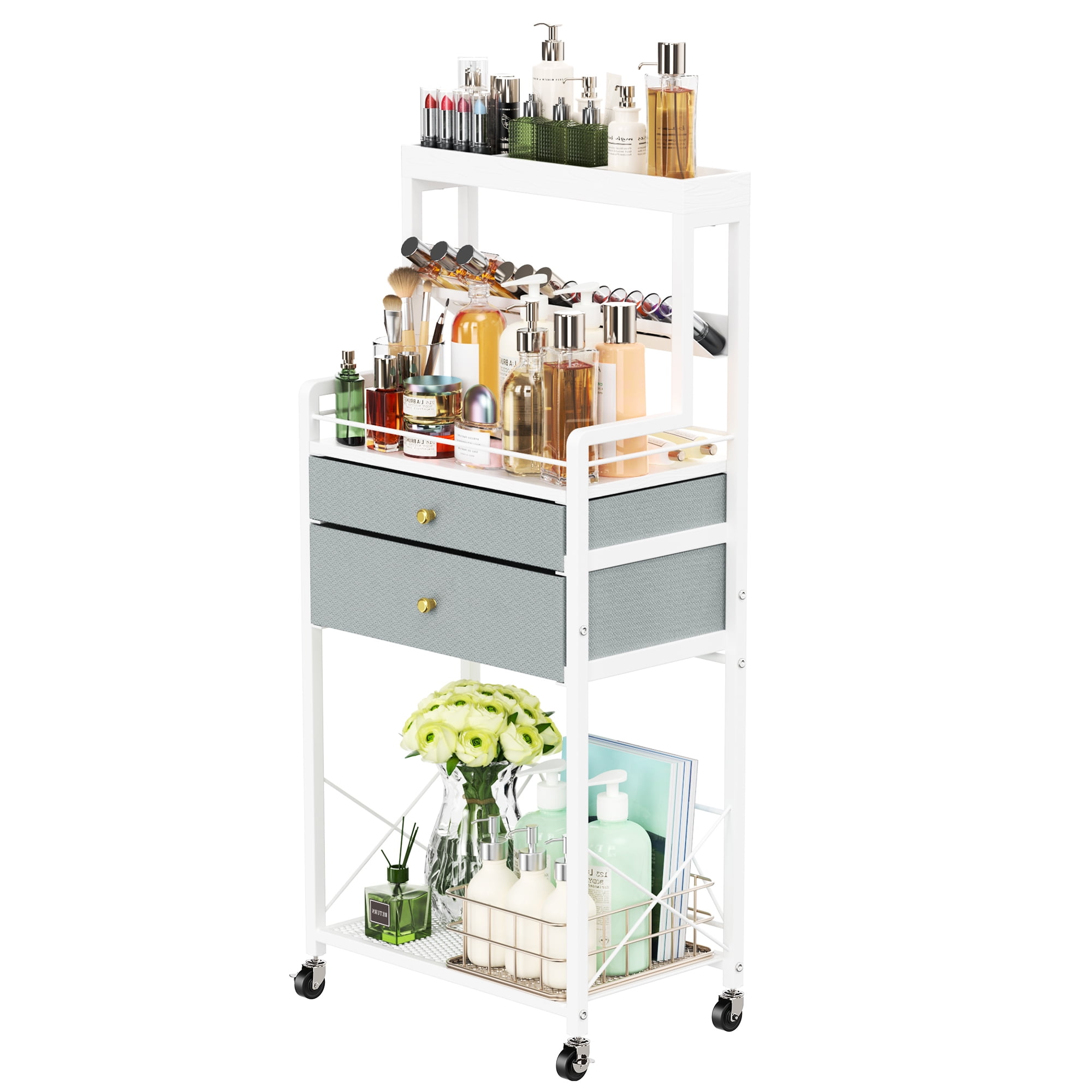 Large Floor Makeup Cart with Drawers, Metal Makeup Organizer and ...