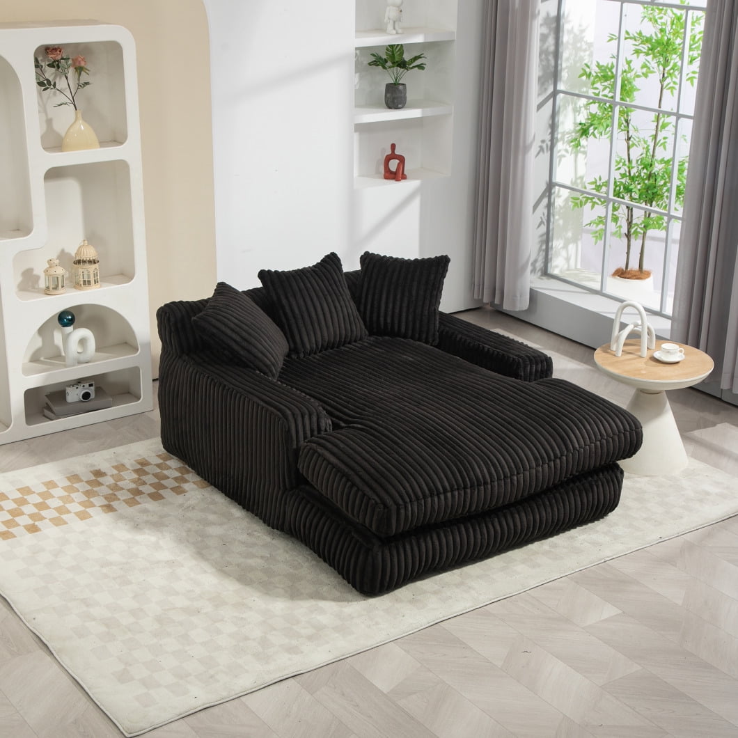 Large Floor Sofa Corduroy Lazy Sofa with 3 Back Pillows and Widen ...
