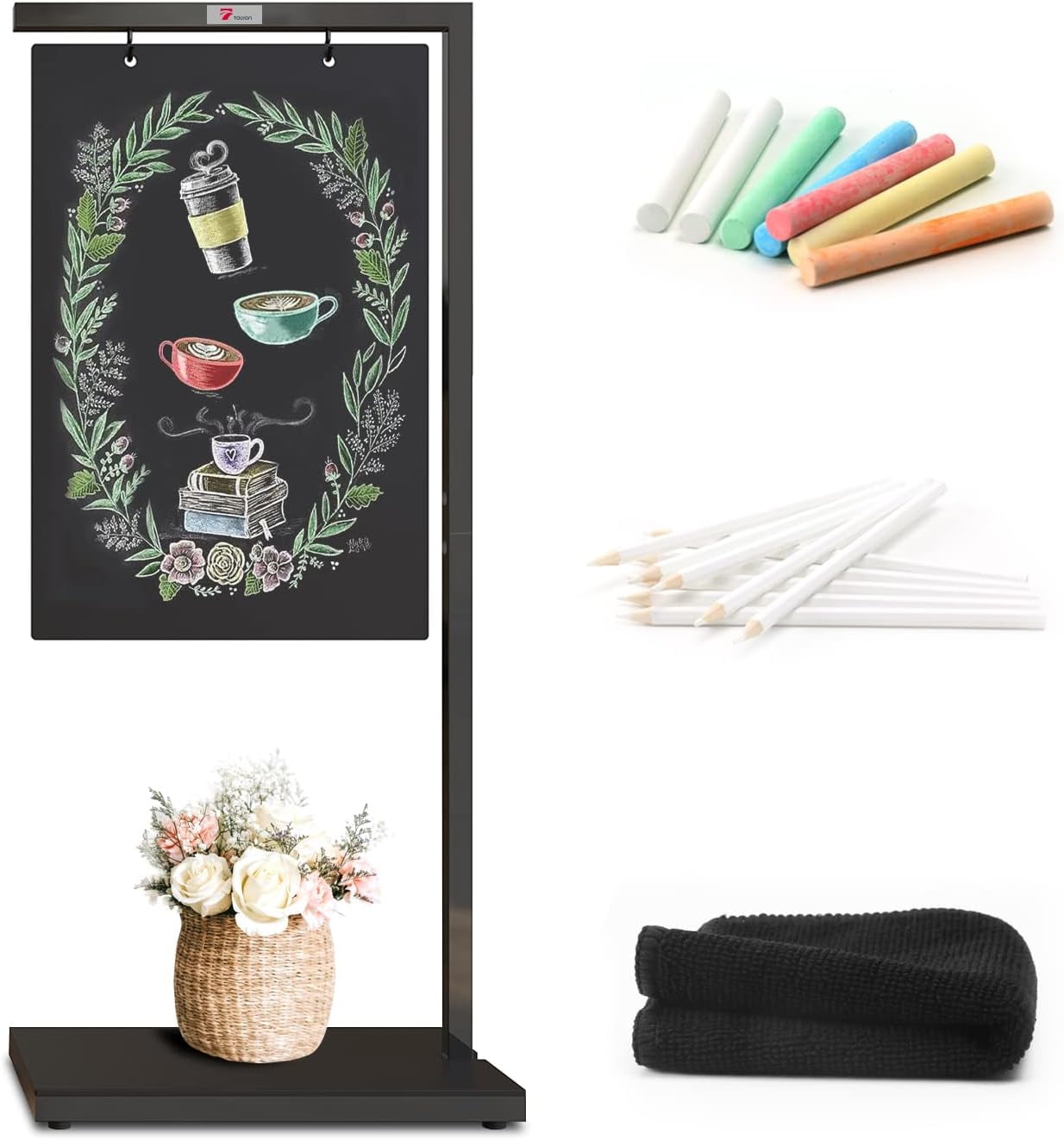 Large Floor-Standing Chalkboard Sign with Black Metal Easel, Pedestal ...