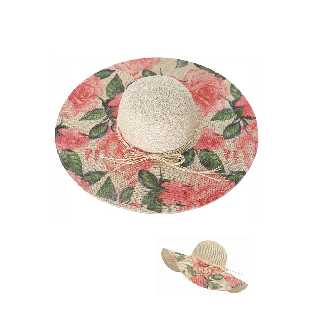 Large Floppy Straw Hat 6" Wide Brim Sun Beach - Walmart.com