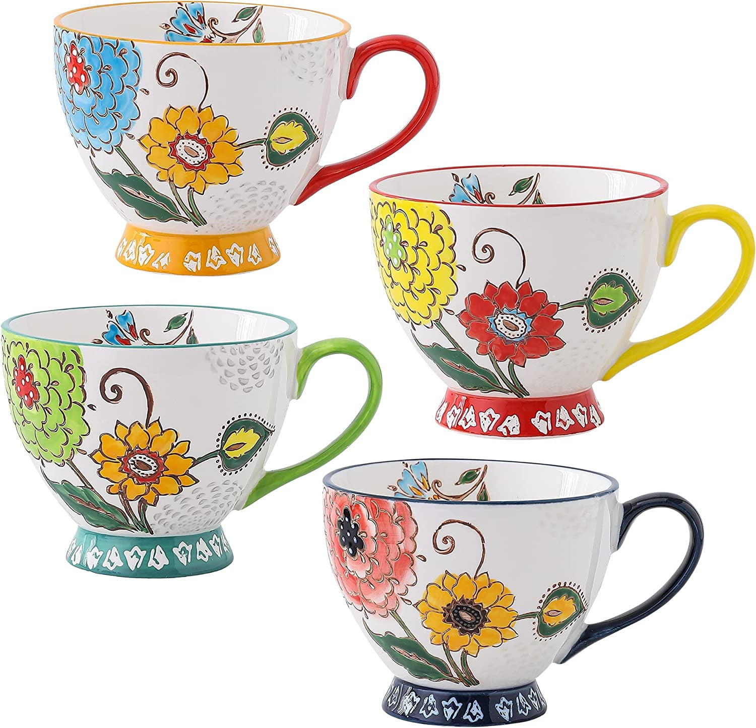 Large Floral Handpainted Ceramic Mug, Daisy Cappuccino Latte Soup Cup ...