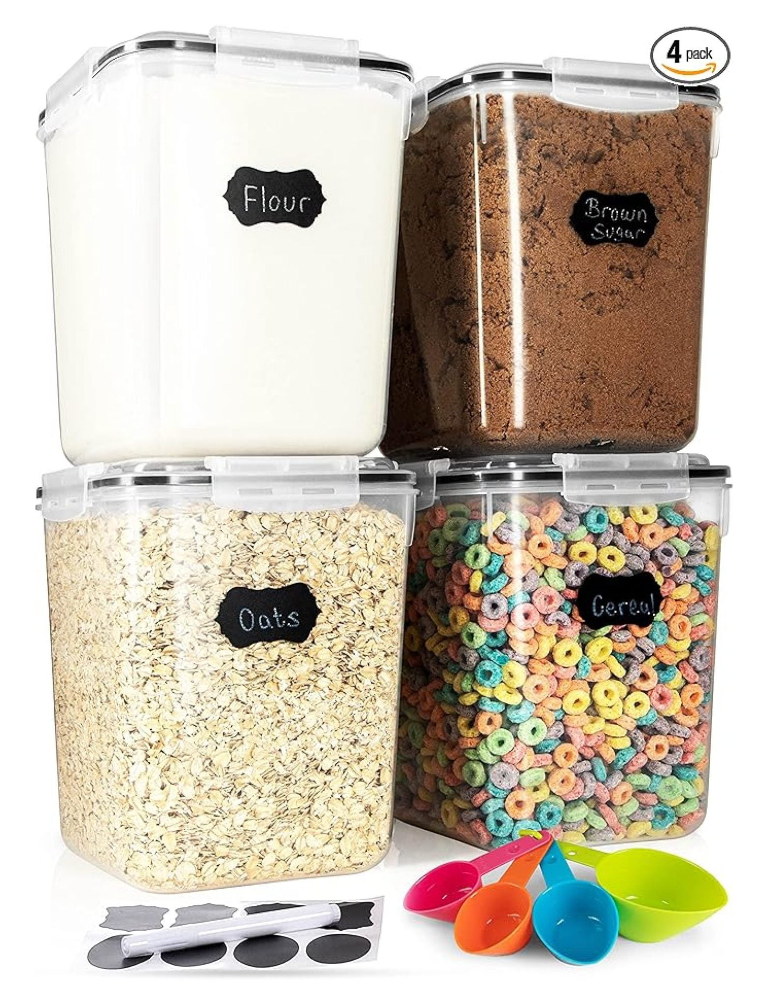 Large Flour Sugar Storage Containers Set of 4 (5.3L/179oz), Airtight ...