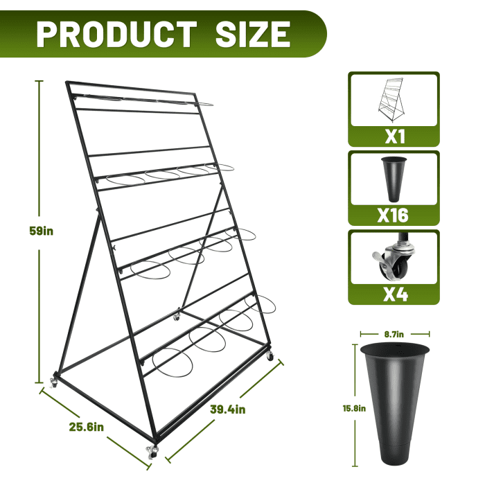 Large Flower Display Stand with 16 Buckets, 4 Level Open Frame, Easy ...