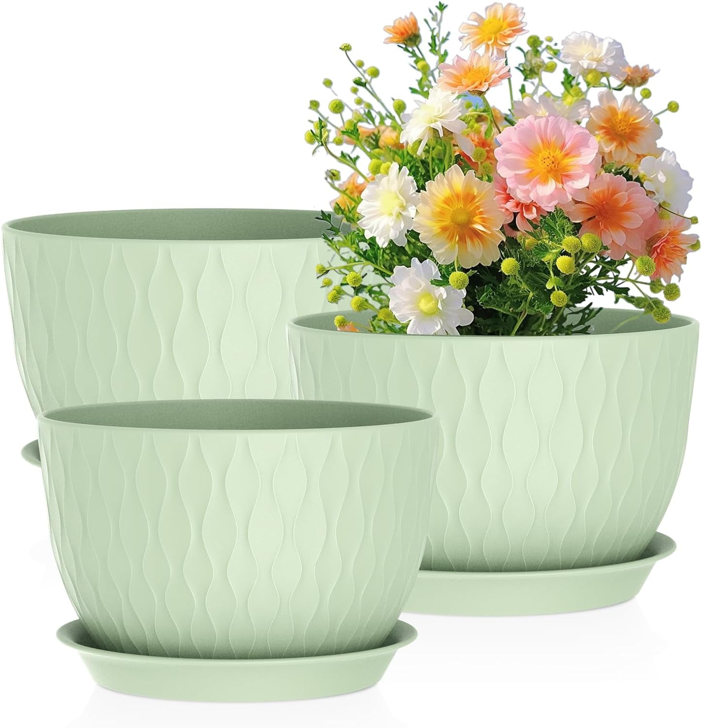 Large Flower Pots 12/10/9 inch, 3 Set Wide Plant Pots for Outdoor ...