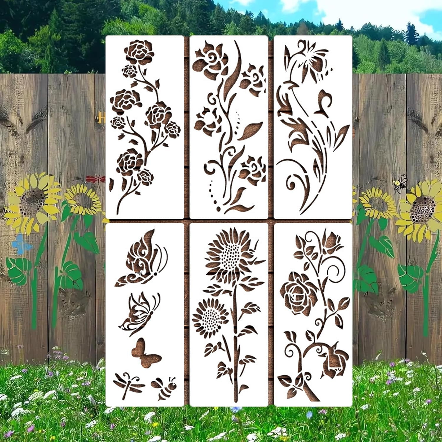 Large Flower Stencils for Wood Fence, Flower Stencil for Garden Fence ...