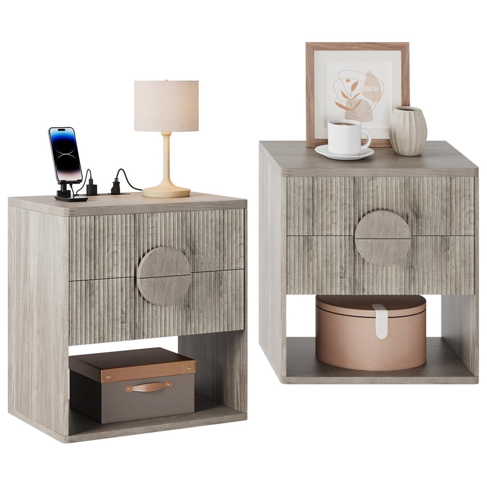Large Fluted Nightstand with Drawers, 22.7" Wide Modern Bedside Table ...