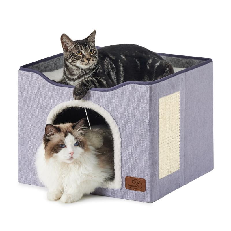 Large Foldable Cat Cave Bed for Indoor Cats with Fluffy Hanging Ball ...