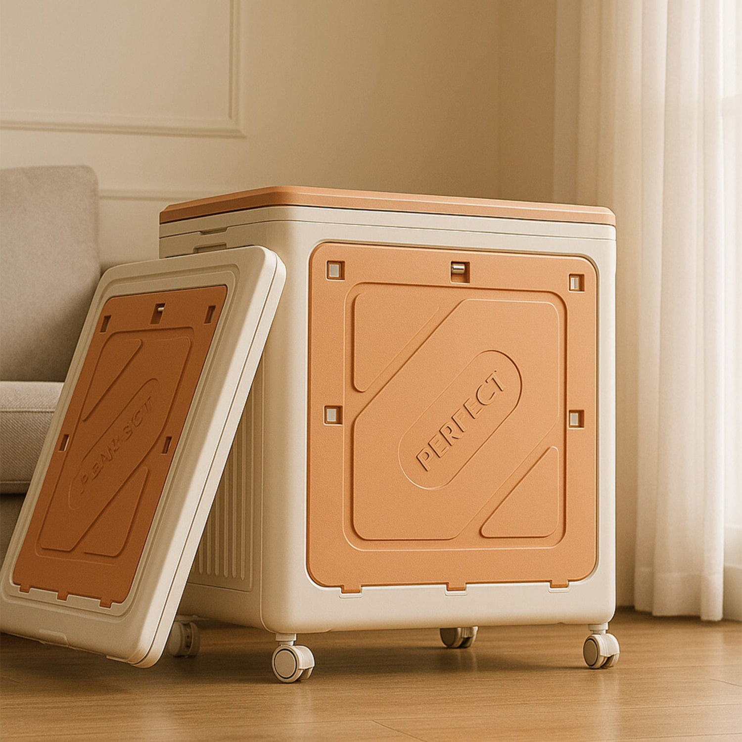 Large Foldable Clothes Storage Box with Lid and Wheels Closet Organizer ...