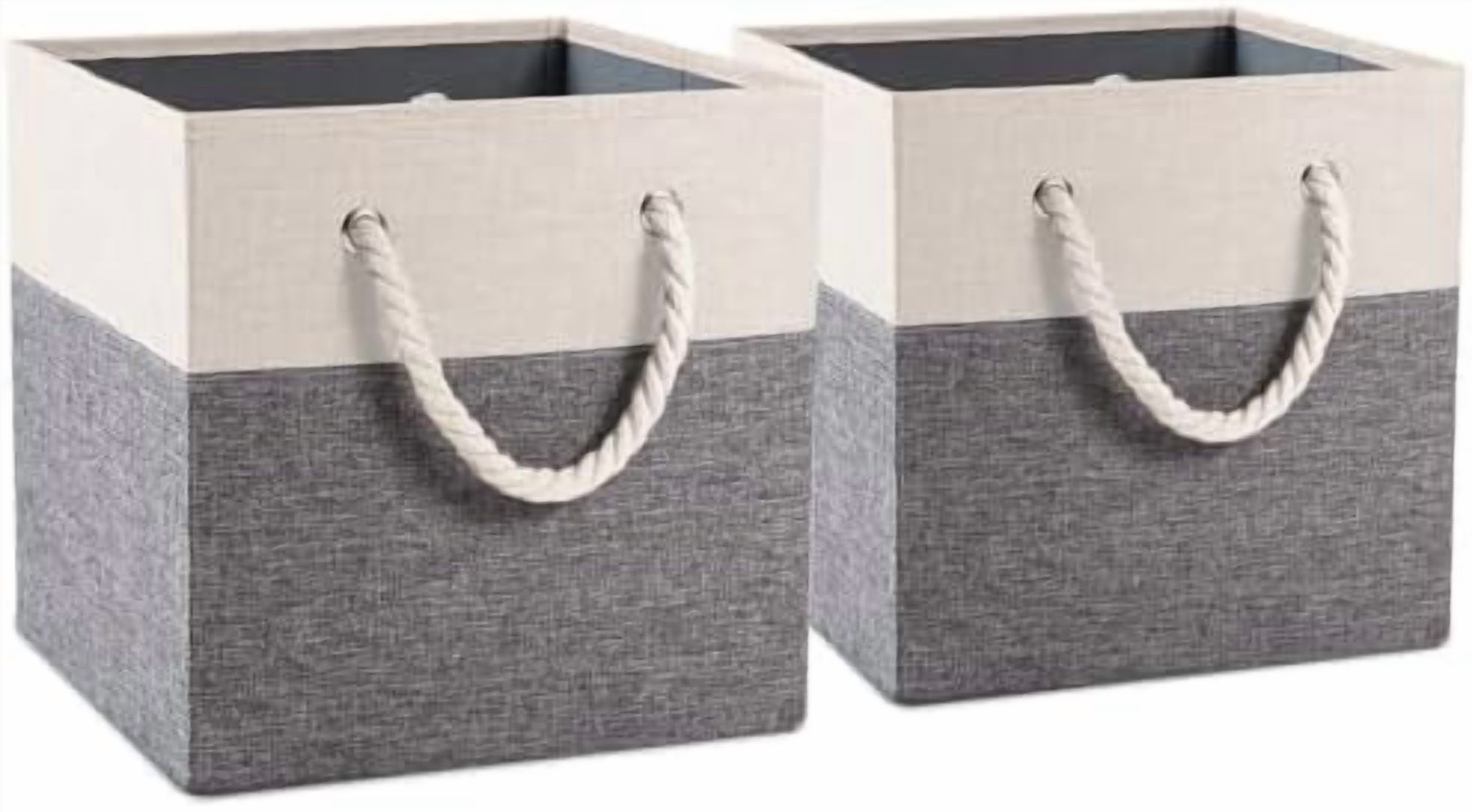 Large Foldable Cube Storage Bins 11x11 inch [2-Pack] Fabric Linen ...