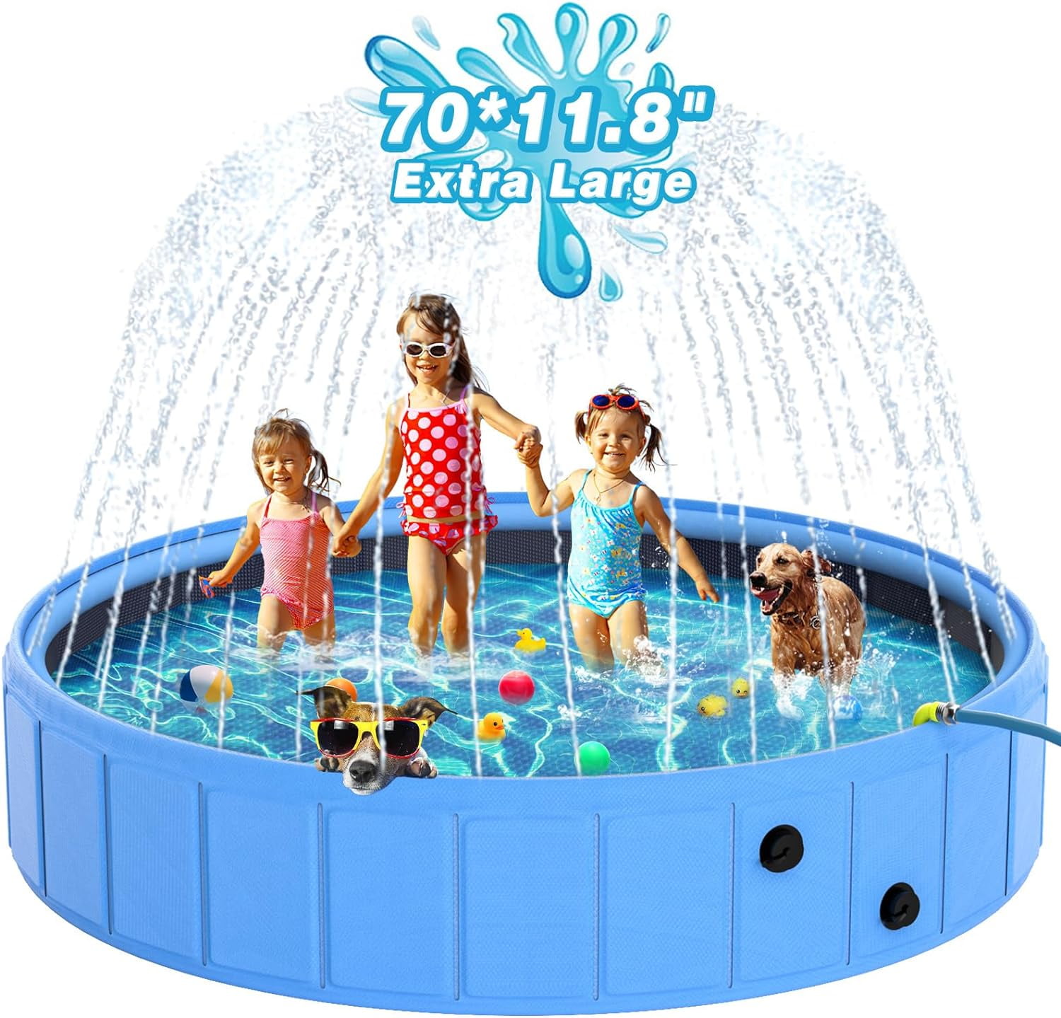 Large Foldable Dog Pool, 0.55 MM PVC Portable 2-in-1 Heavy Duty Pet ...