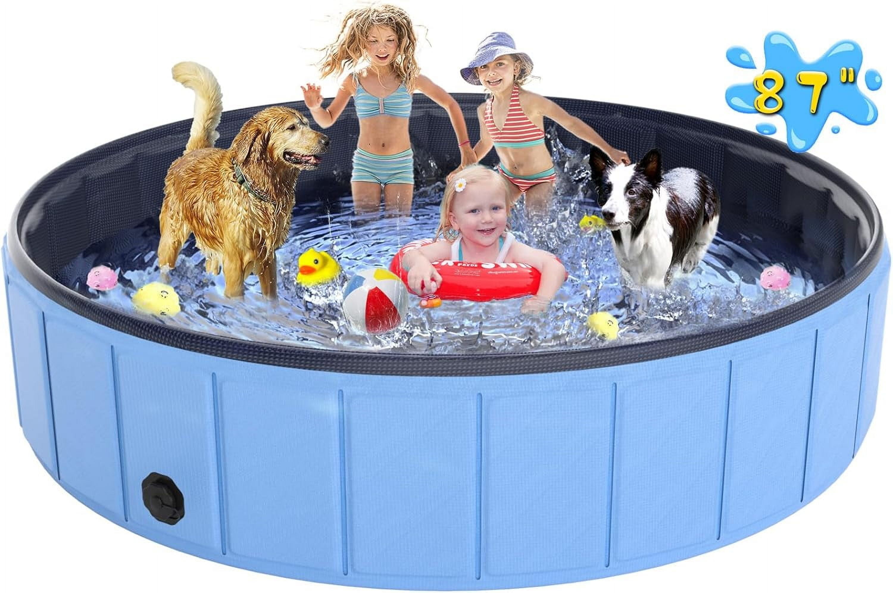 Large Foldable Dog Pool 87"x16", Oversize Collapsible Dog Pet Bathing Tub Portable Kiddie Pool ...