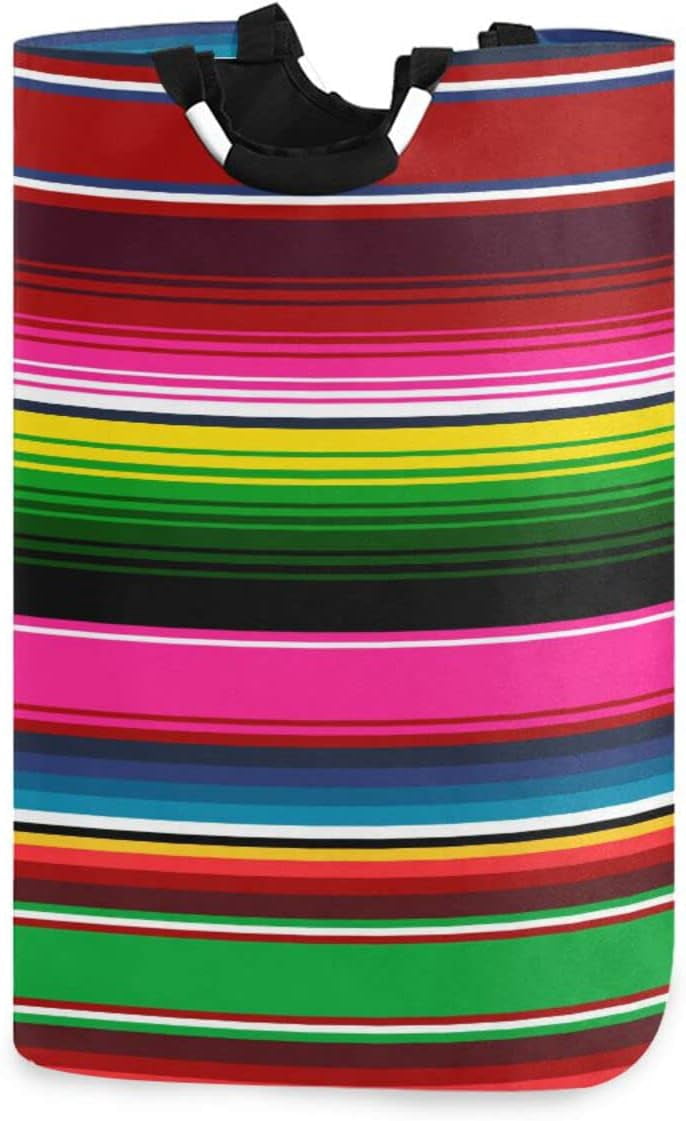 Large Foldable Mexican Serape Striped Laundry Basket with Handles for ...