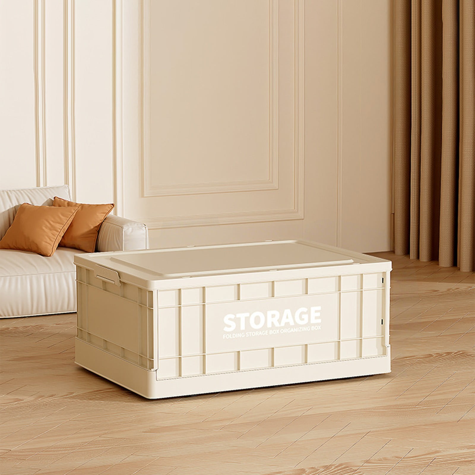 Large Foldable Plastic Storage Box, 16.92x11.22x6.49in Beige/Black ...