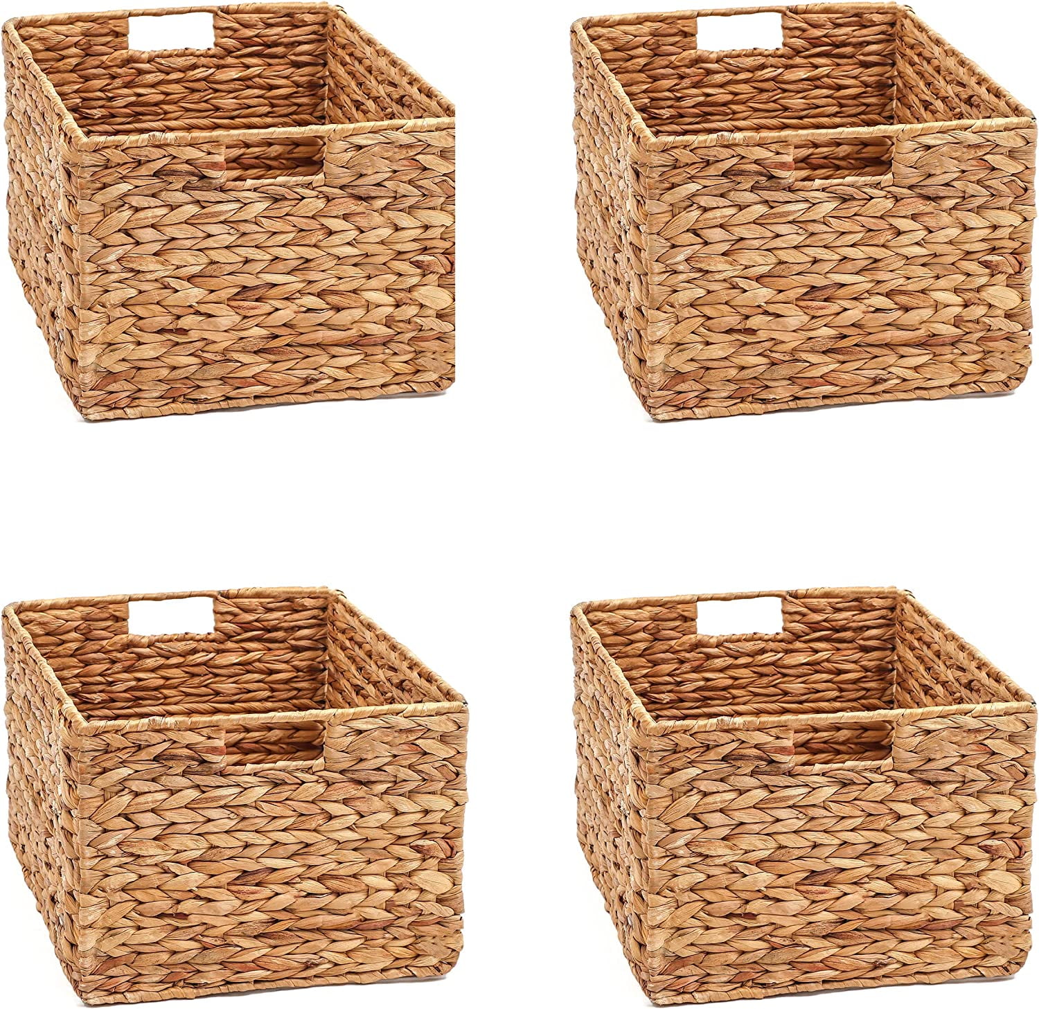 Large Foldable Rectangle Woven Wicker Basket Bins For Storage (Set Of 4 ...