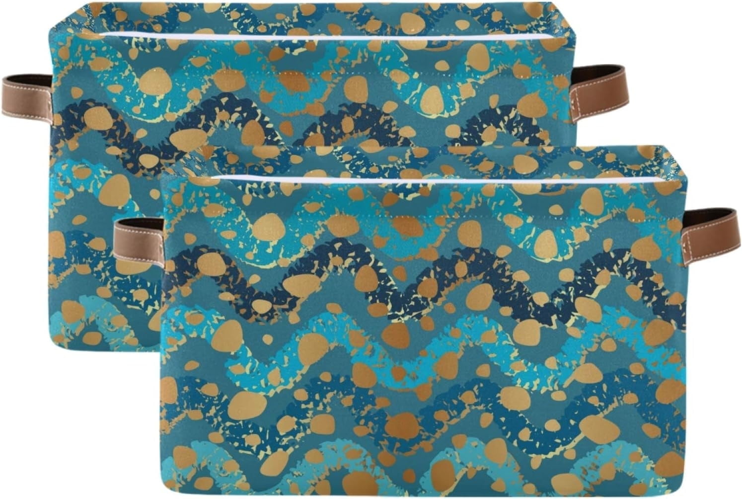 Large Foldable Storage Bin Abstract Navy Blue Gold Fabric Storage ...