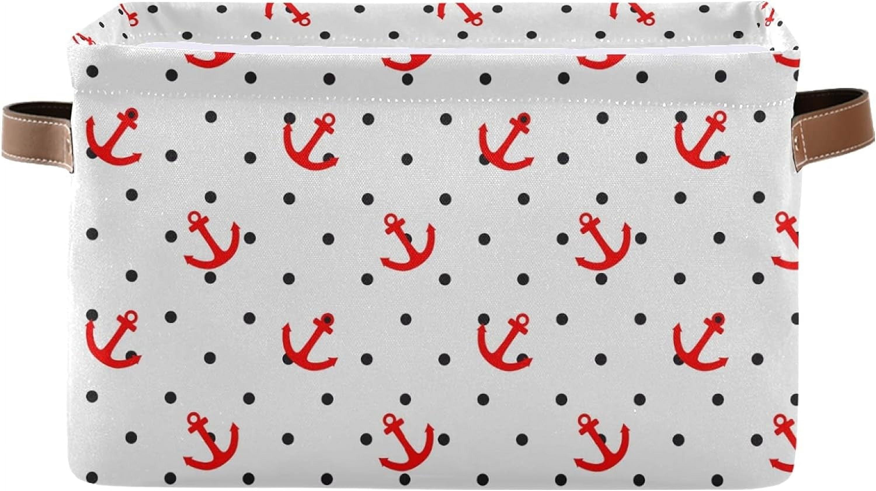 Large Foldable Storage Bin Black Polka Dots Red Anchor Fabric Storage ...