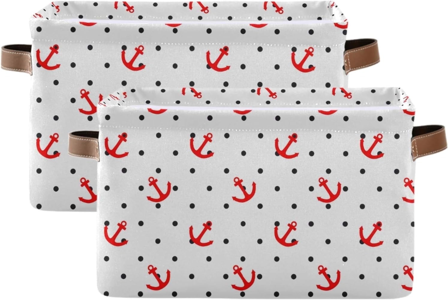 Large Foldable Storage Bin Black Polka Dots Red Anchor Fabric Storage ...