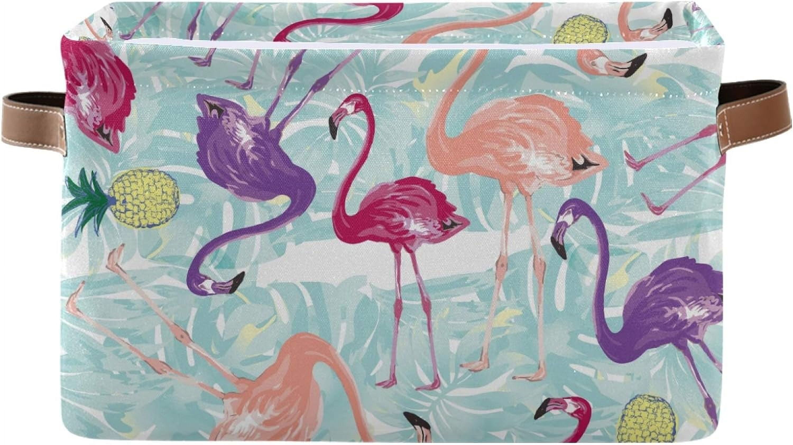Large Foldable Storage Bin Bright Flamingos Fabric Storage Baskets ...