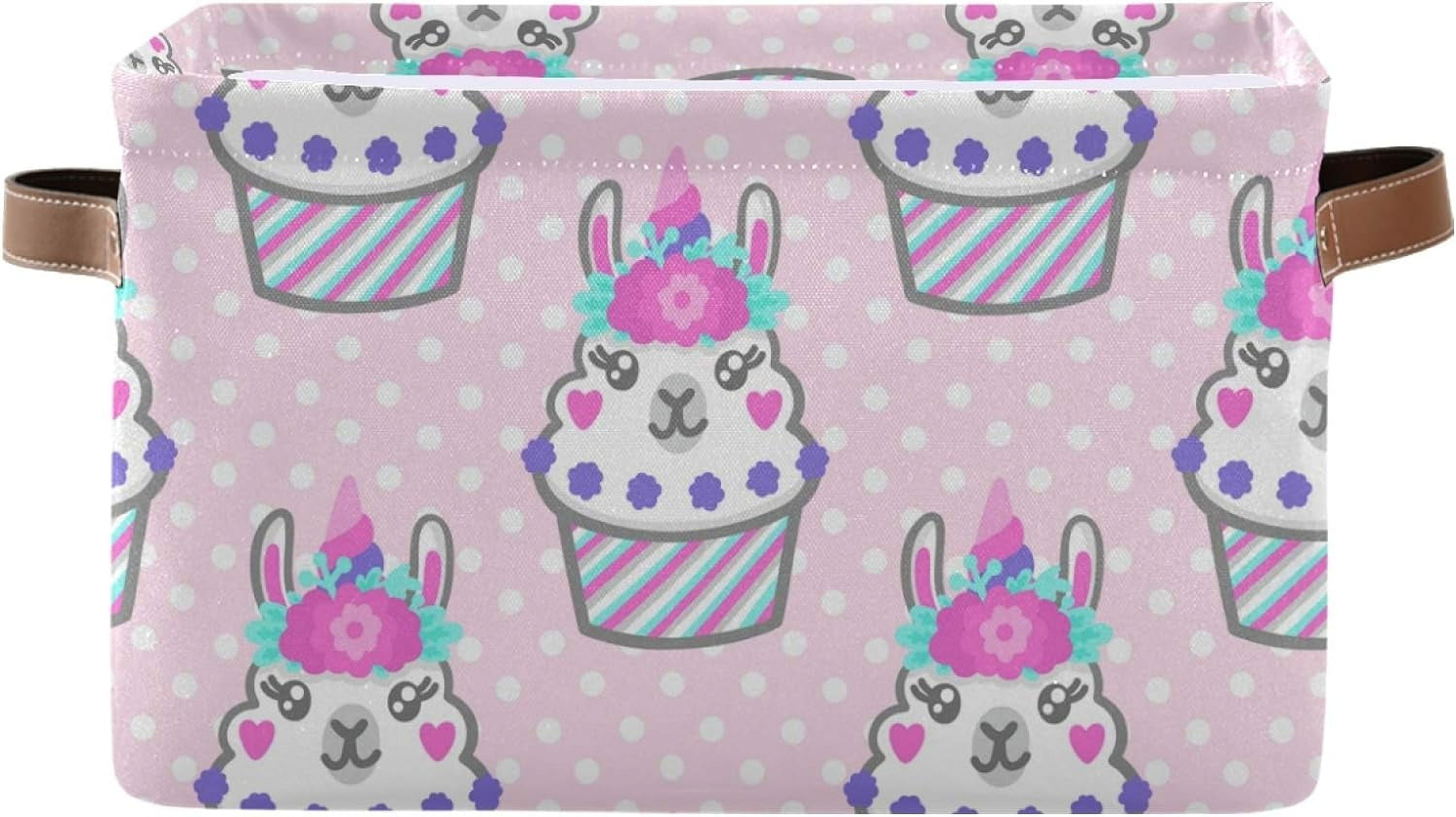 Large Foldable Storage Bin Cute Alpaca Llama Cupcake Fabric Storage ...