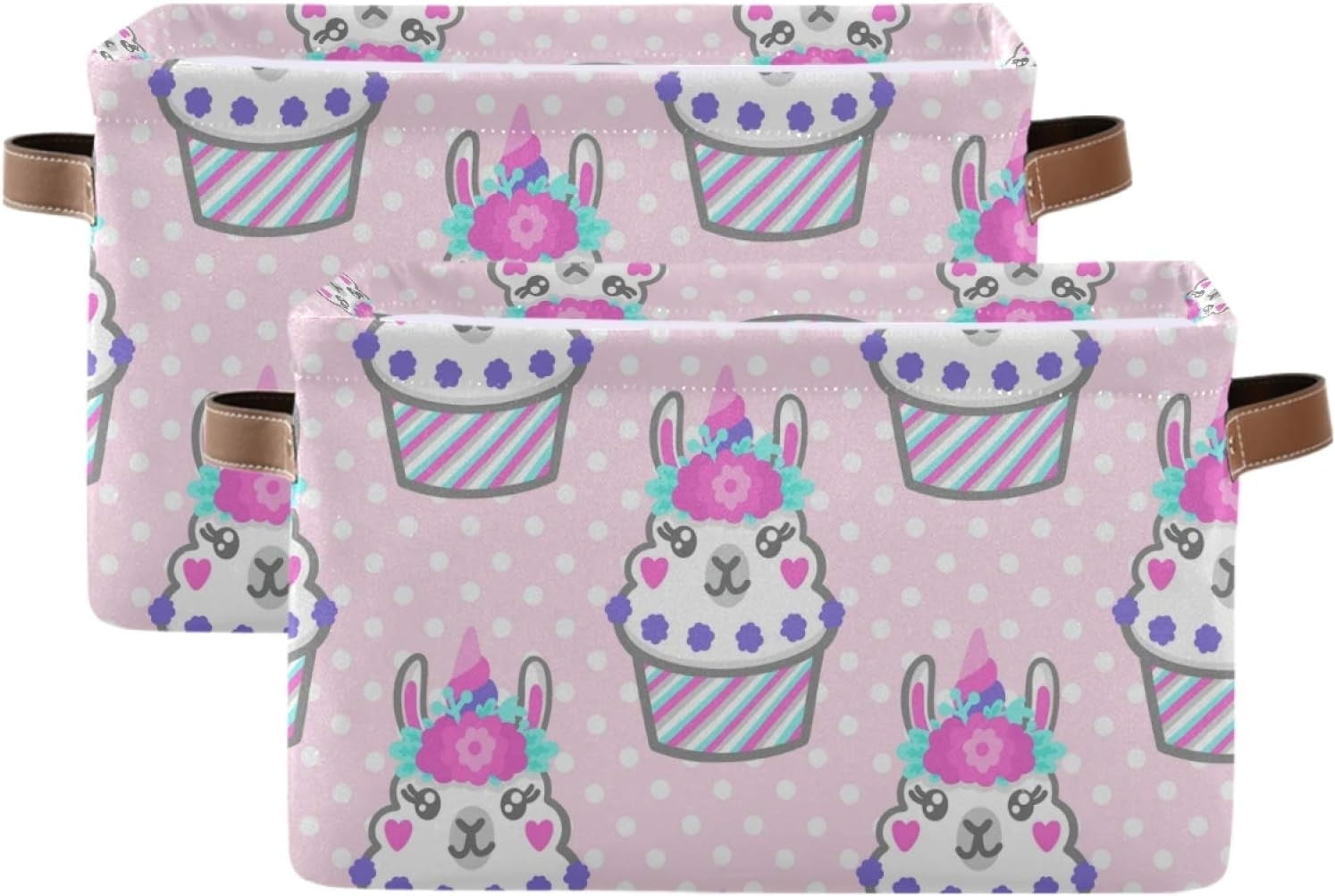 Large Foldable Storage Bin Cute Alpaca Llama Cupcake Fabric Storage ...