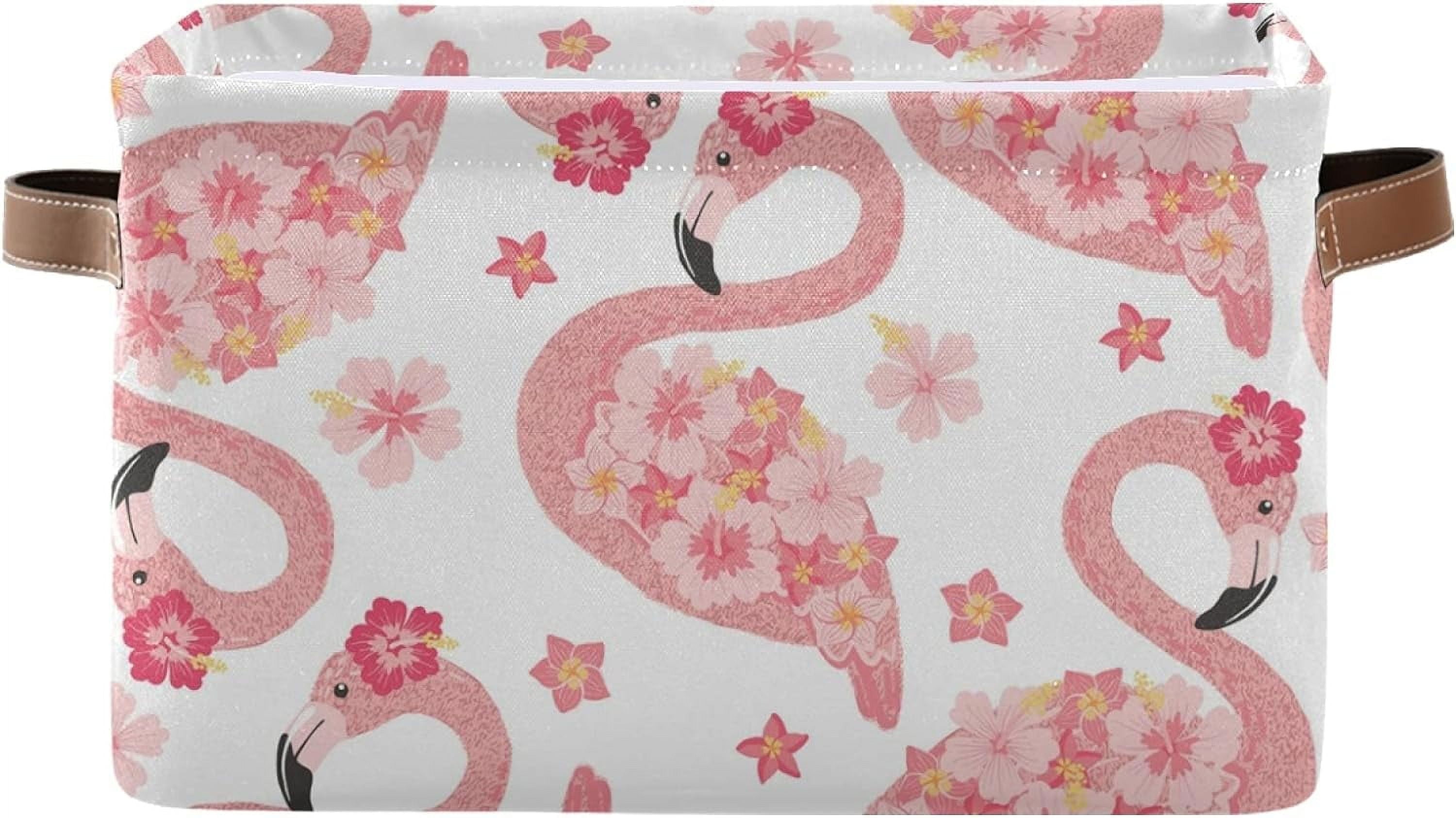 Large Foldable Storage Bin Cute Flamingo Tropical Flowers Fabric Storage Baskets Collapsible ...