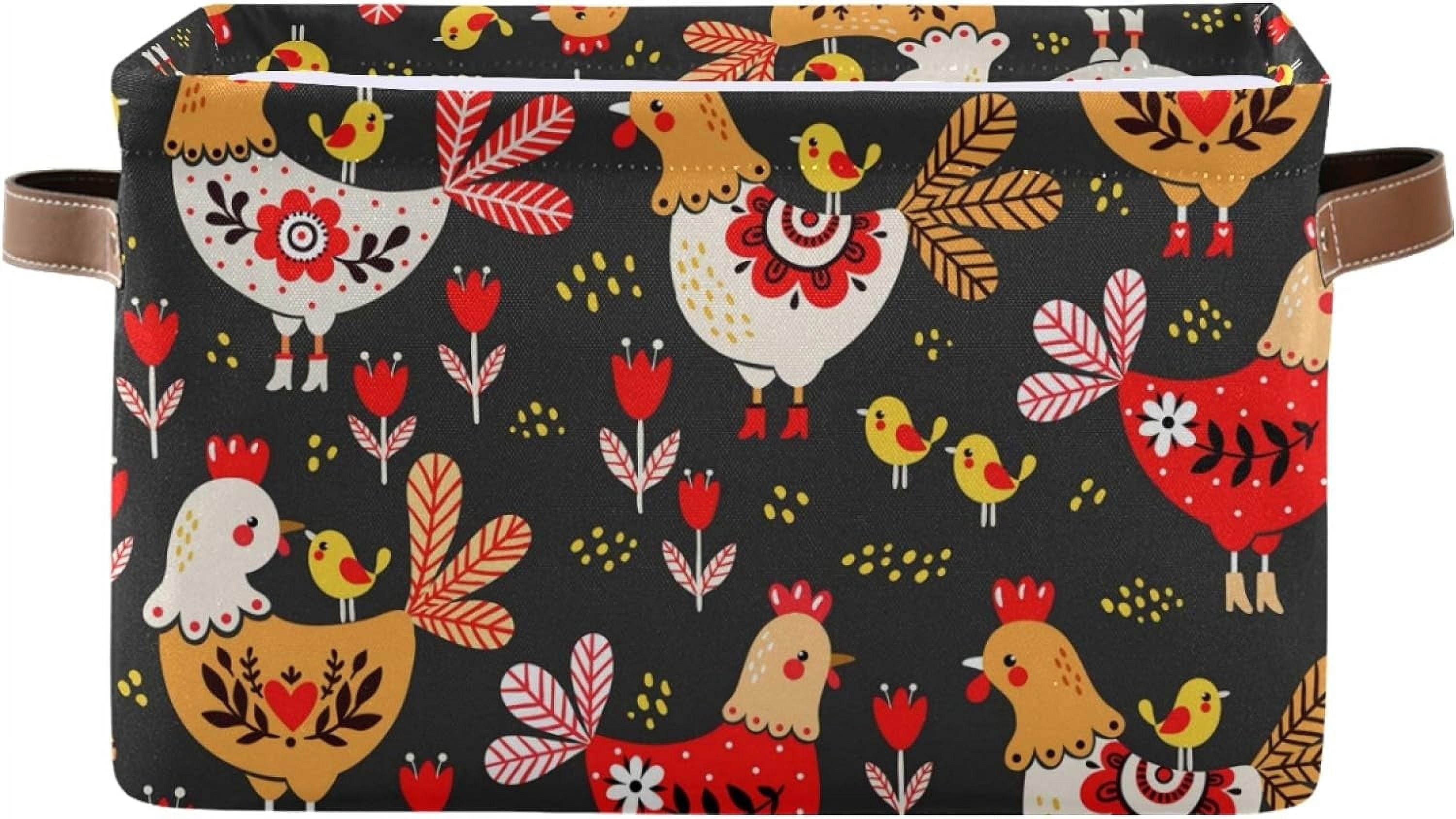 Large Foldable Storage Bin Cute Rooster Chickens Fabric Storage Baskets ...
