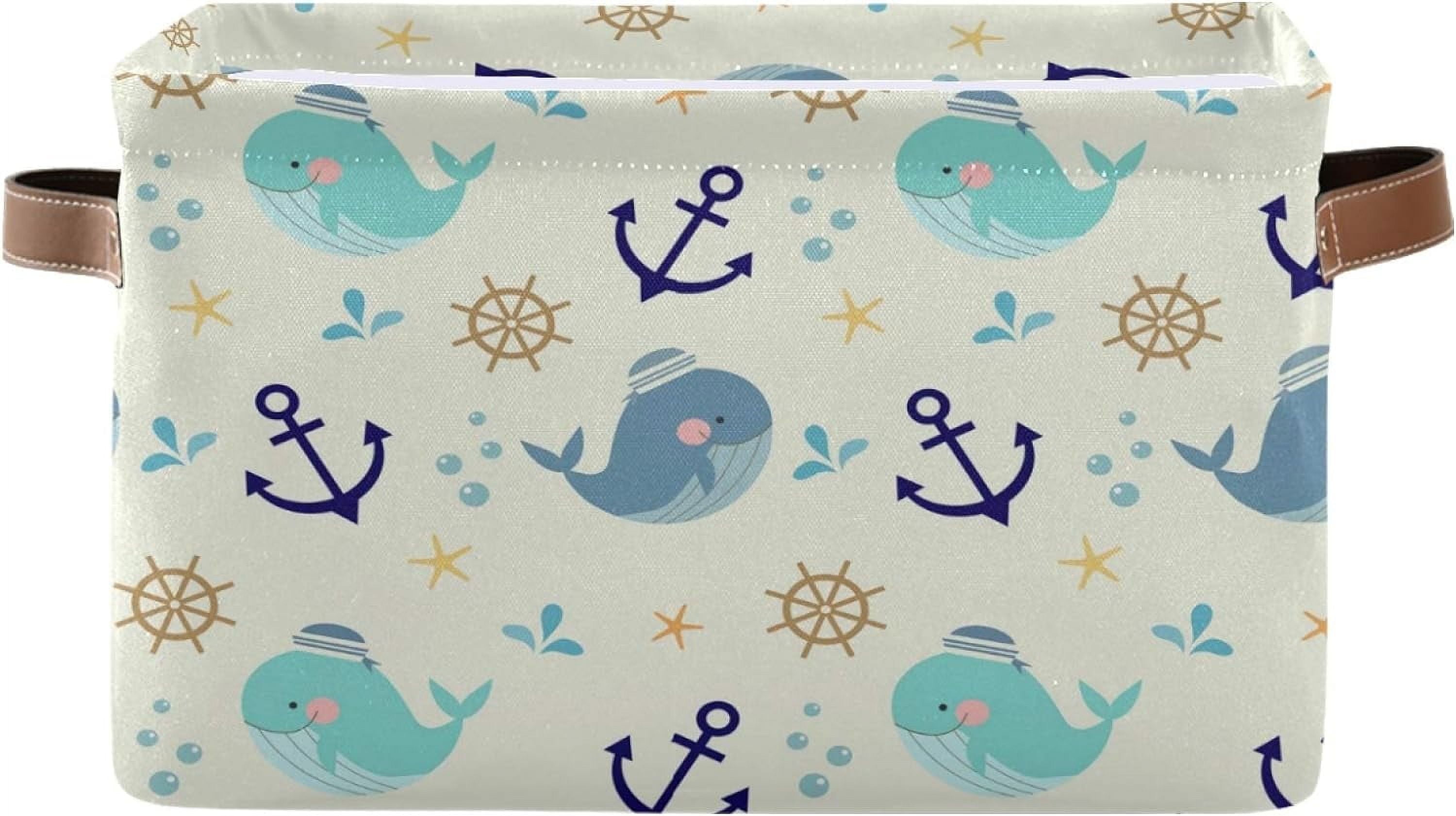 Large Foldable Storage Bin Cute Whale Nautical Anchor Fabric Storage ...