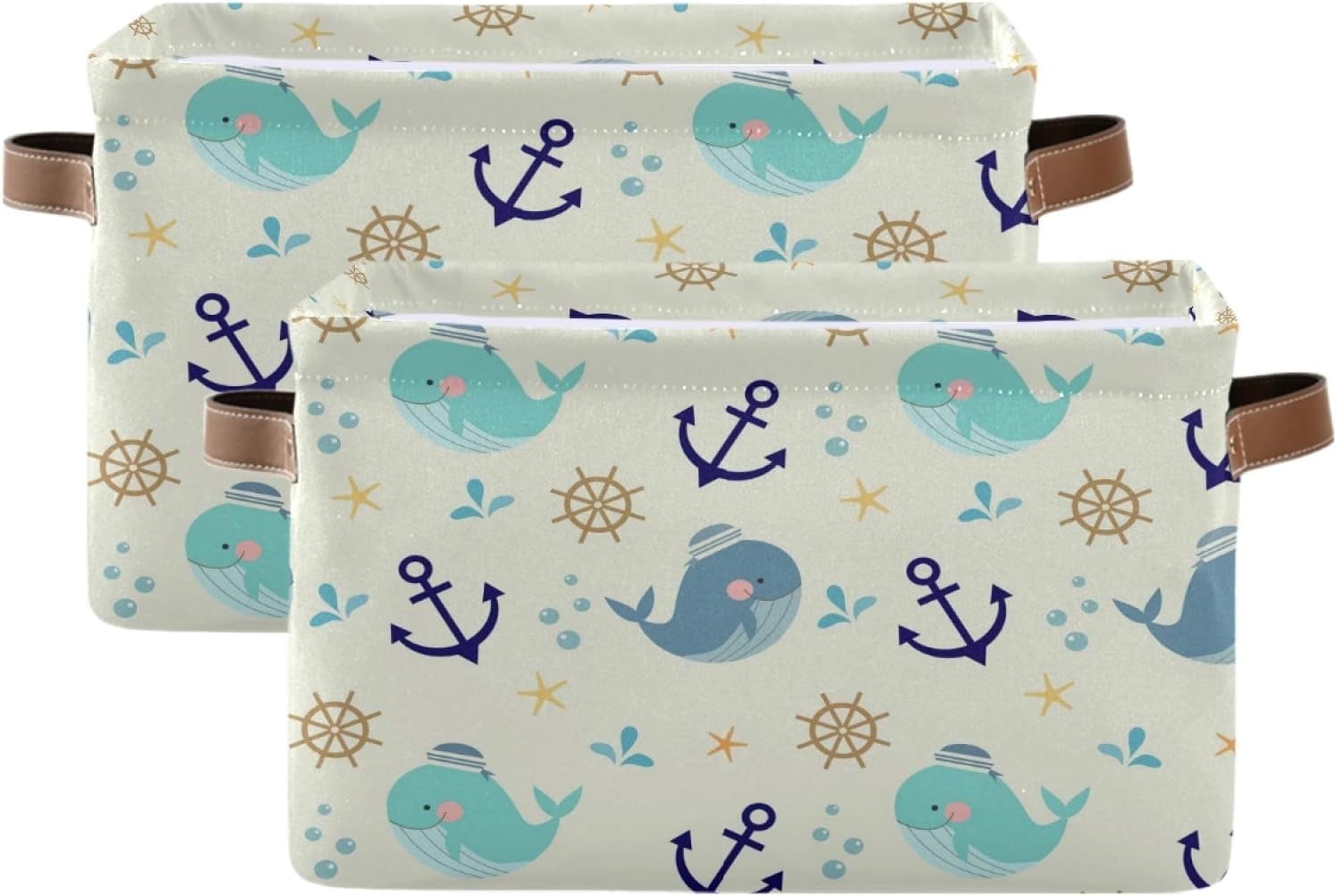 Large Foldable Storage Bin Cute Whale Nautical Anchor Fabric Storage ...