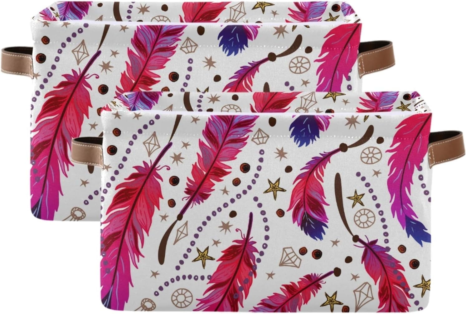 Large Foldable Storage Bin Ethnic Feather Fabric Storage Baskets ...