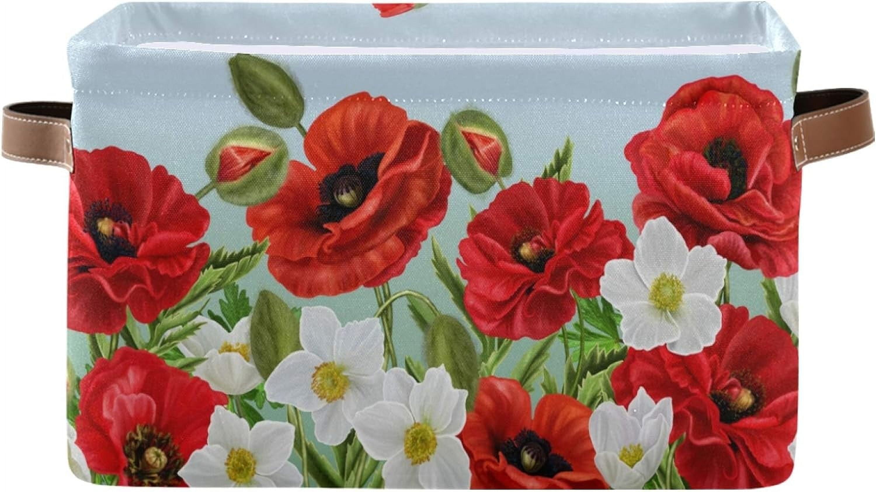 Large Foldable Storage Bin Floral Red Poppies Flowers Fabric Storage ...