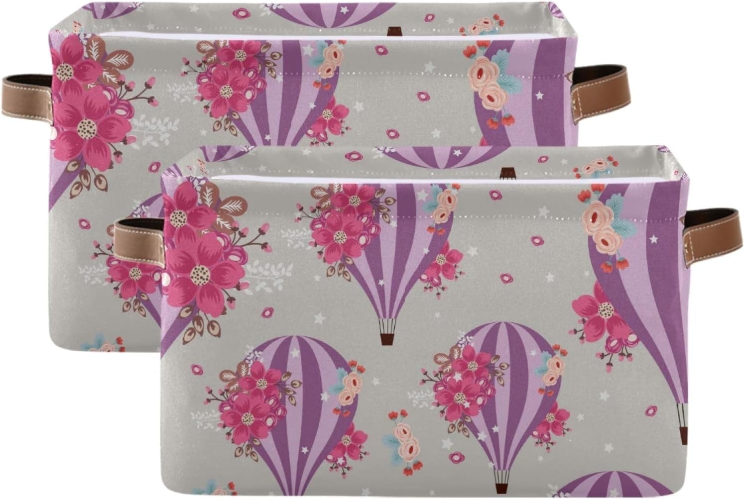 Large Foldable Storage Bin Flying Floral Balloons Fabric Storage ...