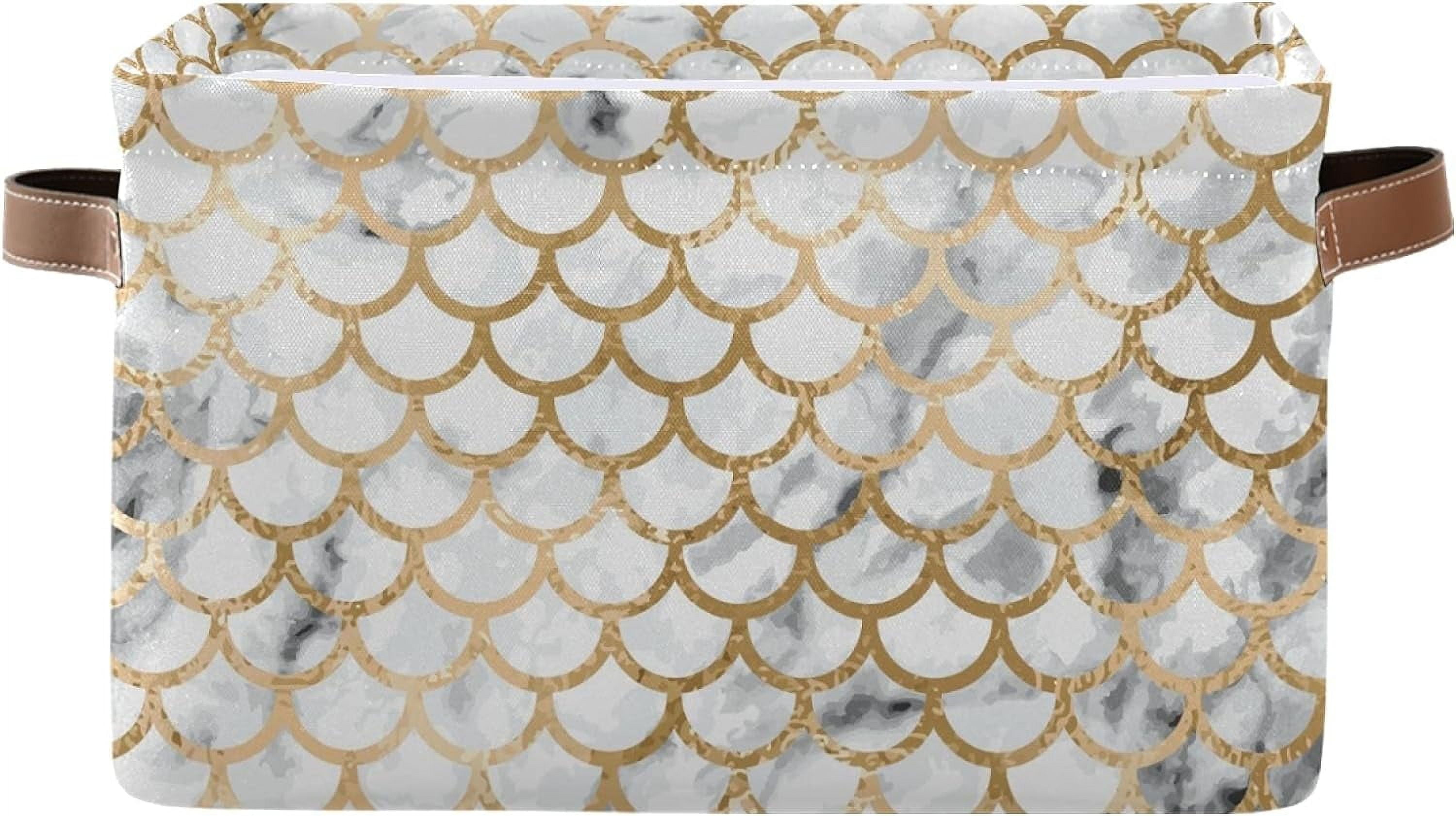 Large Foldable Storage Bin Gold Lines Gray Marble Scales Fabric Storage ...