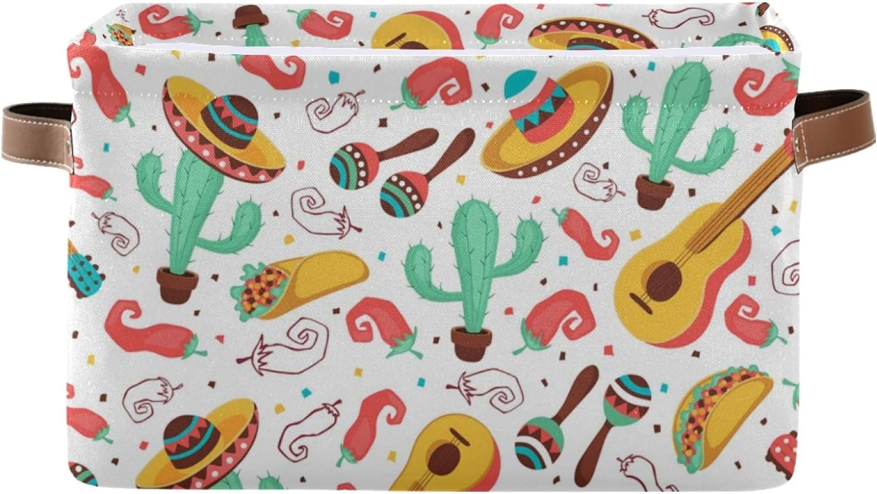 Large Foldable Storage Bin Mexican Guitar Cactus Fabric Storage Baskets ...