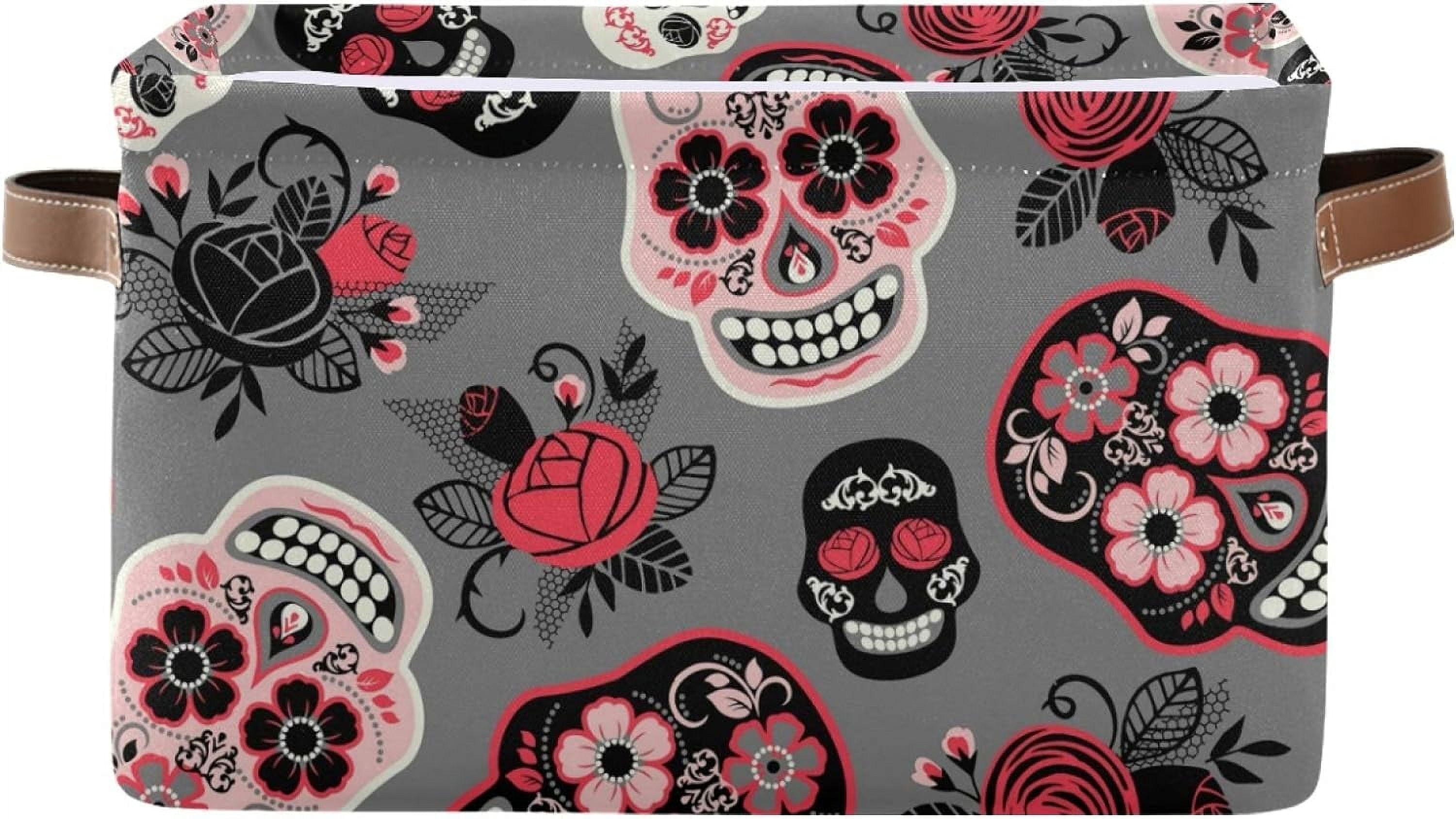 Large Foldable Storage Bin Mexican Sugar Skull Rose Fabric Storage ...