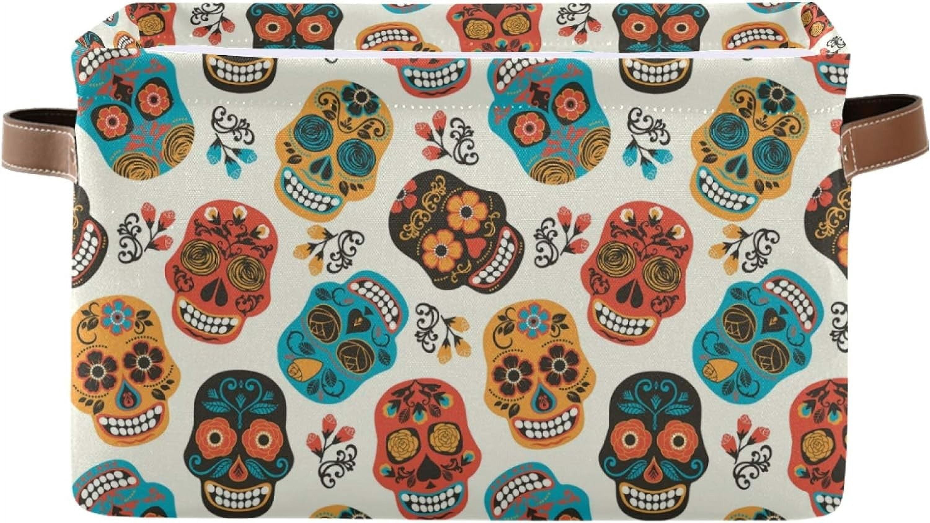 Large Foldable Storage Bin Mexican Sugar Skulls Fabric Storage Baskets ...