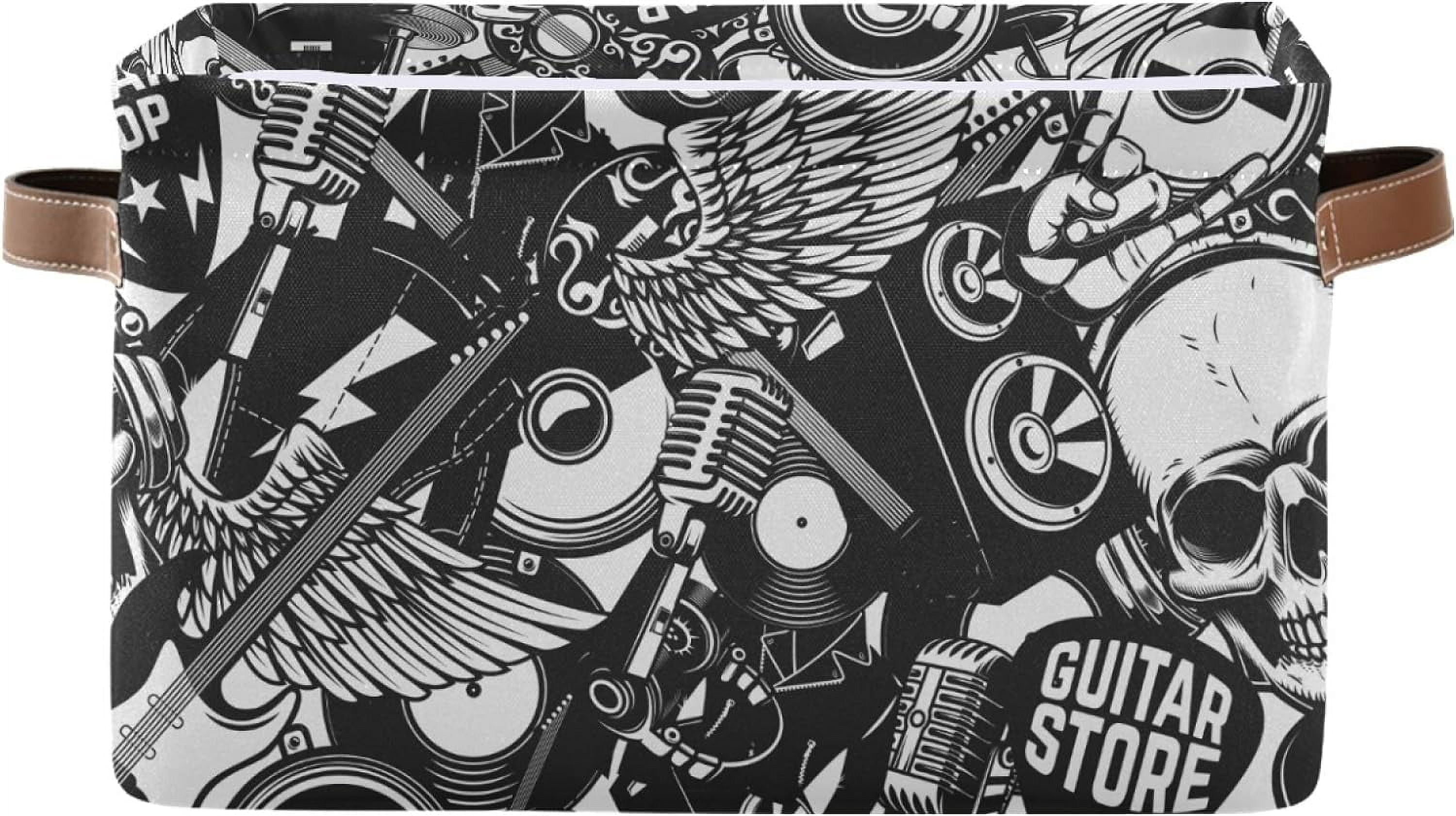 Large Foldable Storage Bin Rock And Roll Music Skull Fabric Storage ...